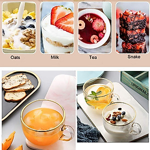 KKGUD Set of 2 Glass Teacups with Gold Rim, Oatmeal Cups, Yogurt Bowls with Spoons (Simple Design, 16oz)