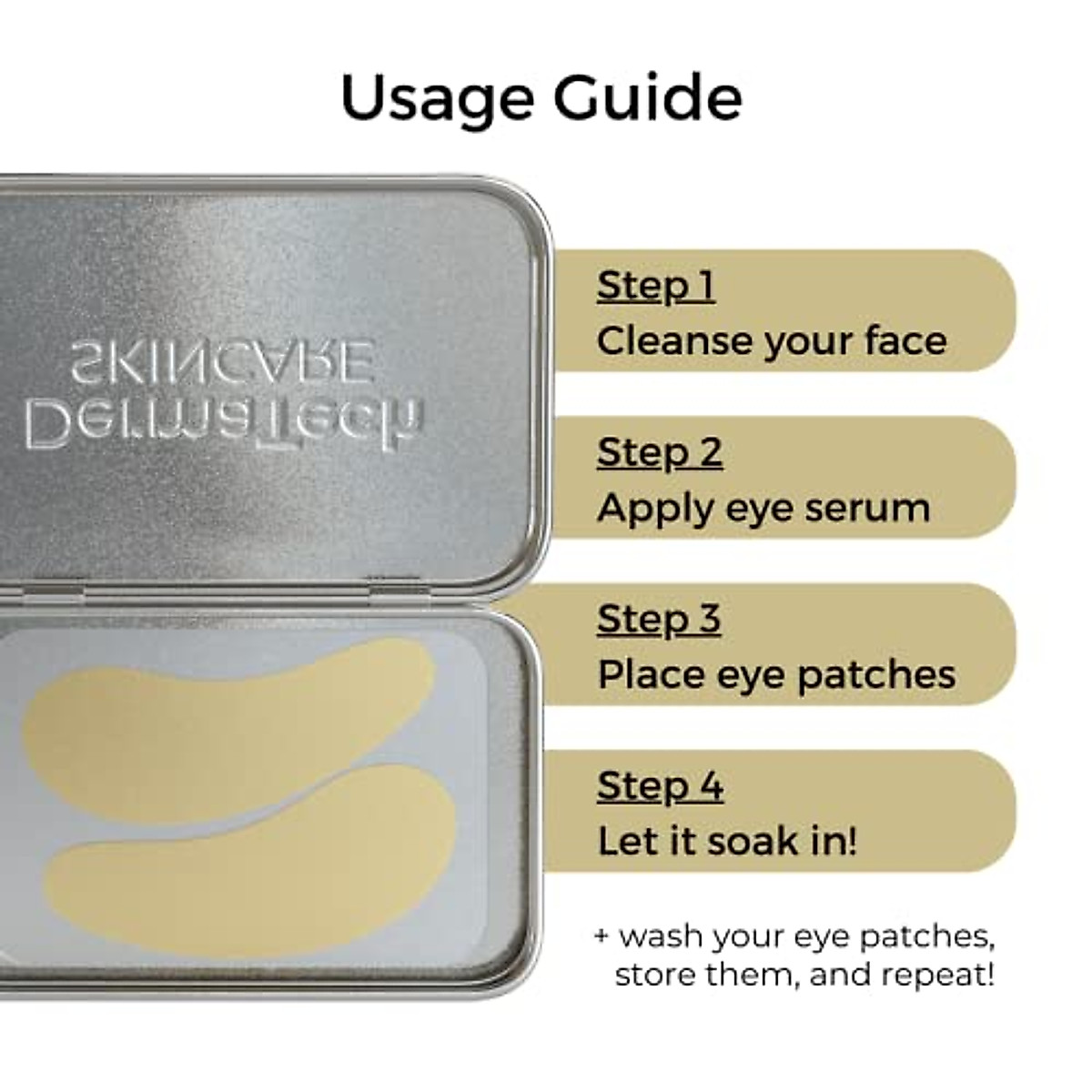 DermaTech Skincare Reusable Under Eye Patches Eco-Friendly Wrinkle Patches with Tin Case | 100% Silicone Reusable Facial Patches | For Puffy Eyes, Dark Circles, Reducing Wrinkles