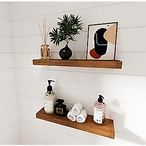 ROOREVO Floating Shelves Wall Mounted, Wood Wall Shelves , Rustic Wall Decor for Bathroom, Bedroom, Living Room, Kitchen，Set of 2……
