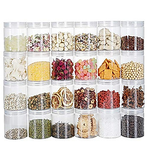 Yephets 8 OZ Plastic Jars with Lids,24 Pack Clear Plastic Slime Containers for Kitchen and Household Food Storage of Dry Goods, Creams and More Included Extra Label and A Pen