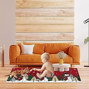 Miaklek Christmas Kitchen Rugs Set of 2 Anti Fatigue Mats for Kitchen Floor Cushioned Kitchen Rugs and Mats Non Slip Kitchen Runner Comfort Standing Mat, Cute Snowman Xmas Tree Winter Snowflake Red