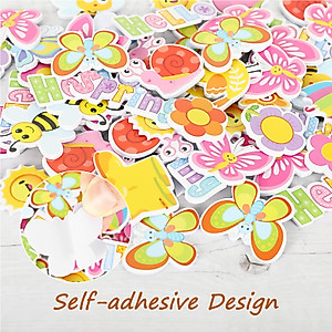 Whaline 360Pcs Spring Foam Stickers Cartoon Flower Butterfly Bee Foam Decals 20 Designs Hello Spring Self Adhesive Decorative Stickers for Spring Greeting Cards DIY Scrapbooking Home Wall Decor