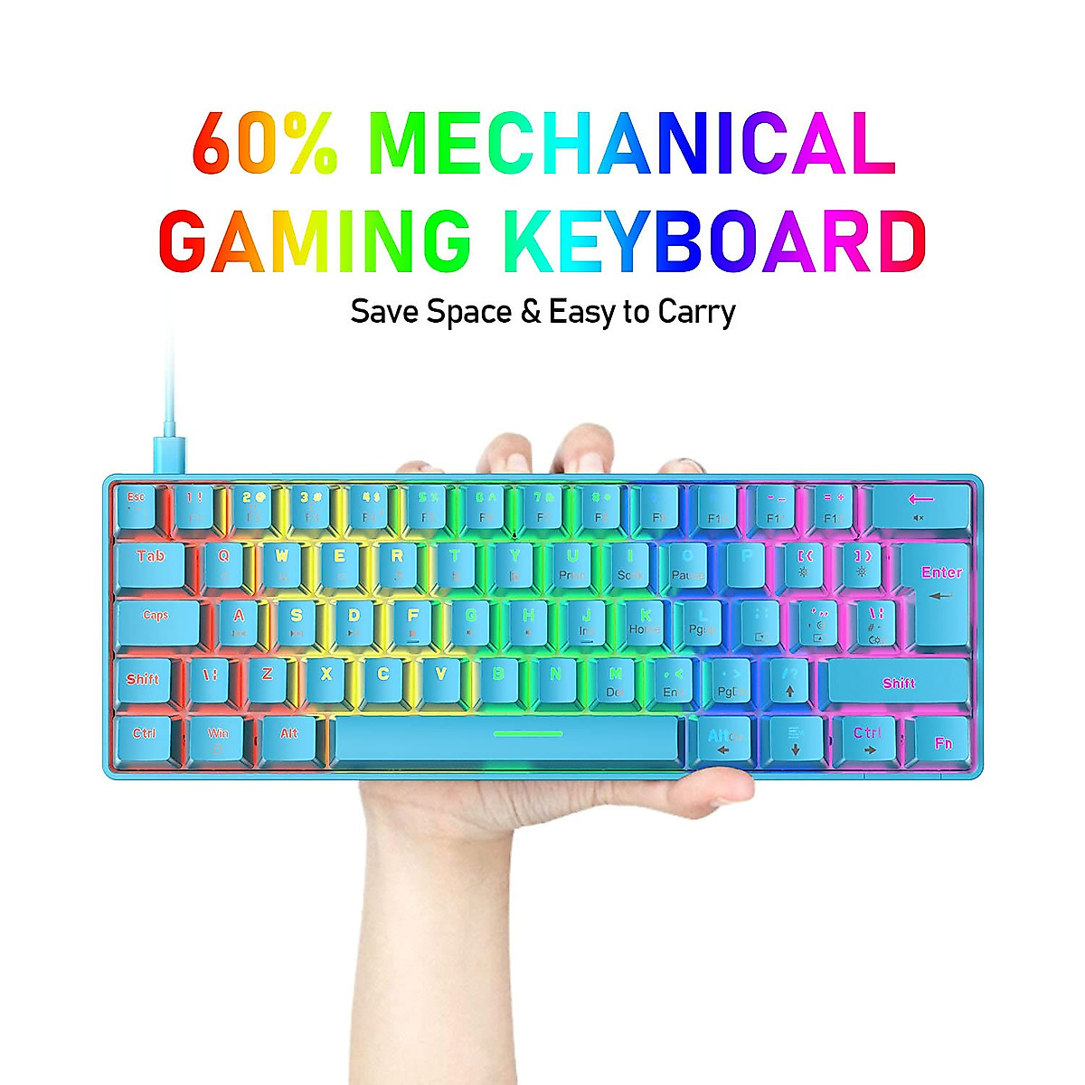 SELORSS Blue 60% True Mechanical Gaming Keyboard and Mouse Combo,20 RGB Chroma Backlit Type C Wired 62 Keys Mini Keyboard,Lightweight Gaming Mouse and Mouse Pad for Gamers and Typists
