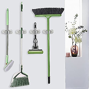 Broom and Mop Holder Wall Mount Heavy Duty Stainless Steel Broom Holder Wall Mounted Broom Organizer Home Garden Garage Storage Rack (4PCS-1Rack)
