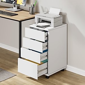 BOTLOG Mobile File Cabinet, 4-Drawer Filing Cabinet with Wheels, Rolling Pedestal Under Desk for Home Office Legal/Letter/A4 Size White