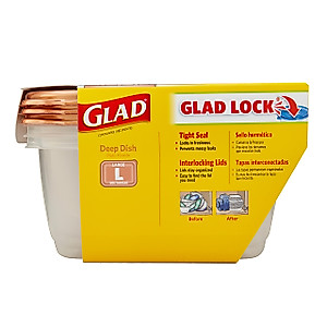 GladWare Home Deep Dish Food Storage Containers, Large Rectangle Holds 64 Ounces of Food, 3 Count Set | With Glad Lock Tight Seal, BPA Free Containers and Lids