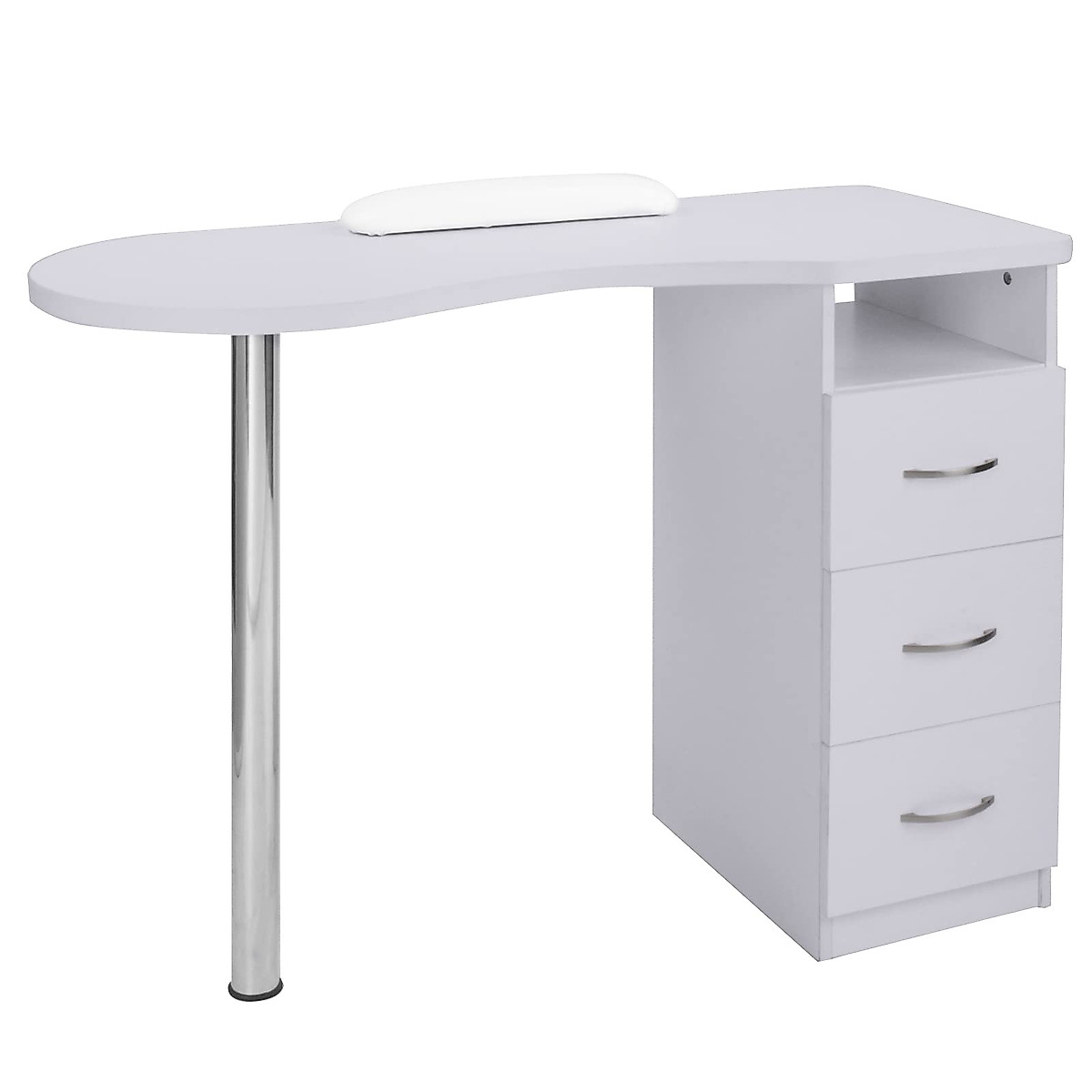 mefeir Manicure Table Nail Desk with 3 Drawers & Arm Rest Cushion for Nail Tech, Beauty Spa Salon Home Wooden Technician Workstation Nail Art Equipment (Titanium White)