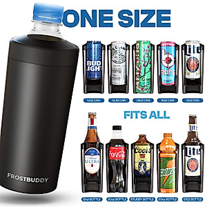 Frost Buddy Universal XL Can Cooler - Fits All - For 12, 16, 20, and 24 ounce Bottles - Insulated Double-Walled Stainless Steel (Black Wood)
