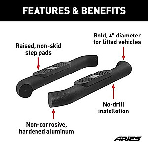 ARIES AL231008 Big Step 4-Inch Round Black Aluminum Nerf Bars, Select Jeep Wrangler JK