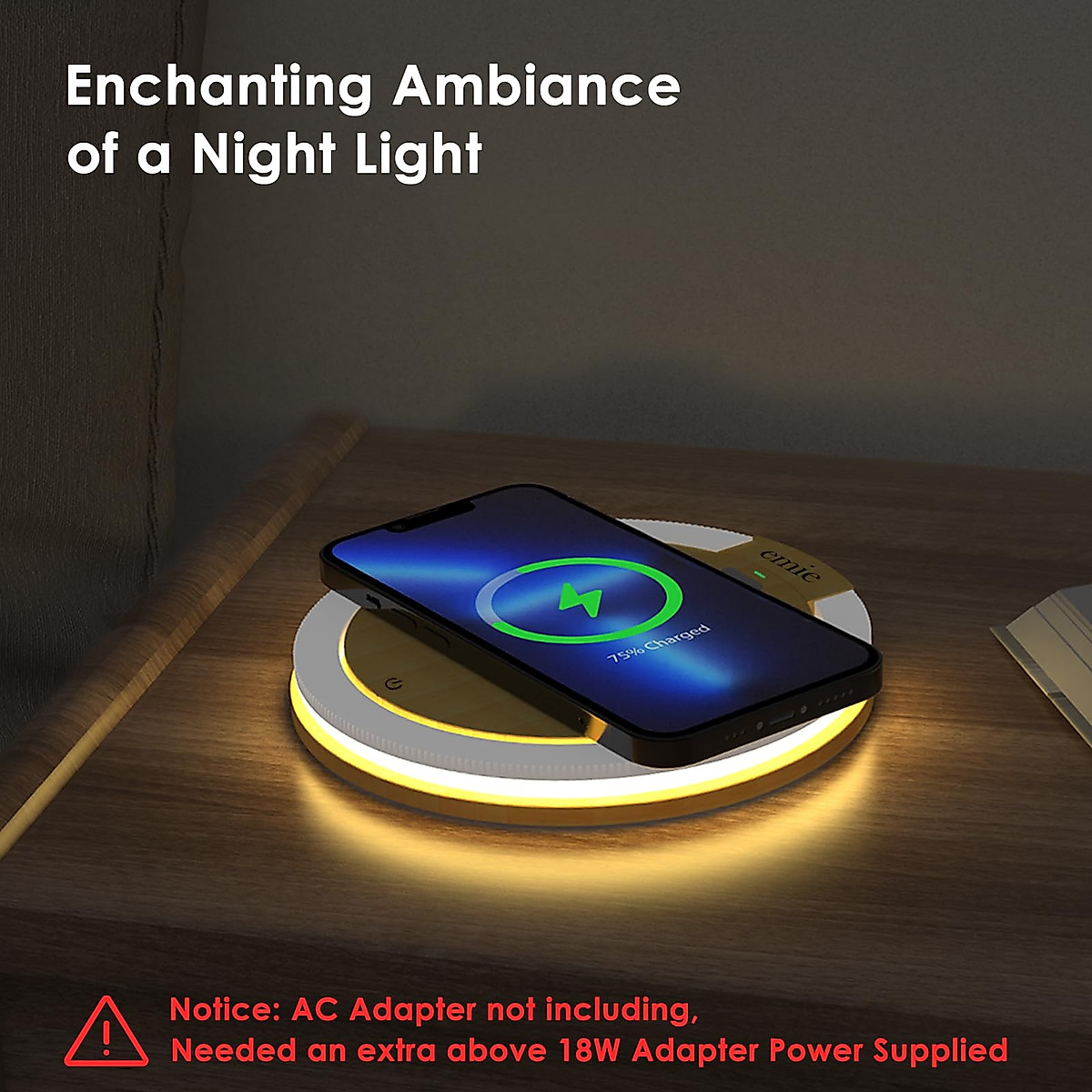 EMIE LED Bedside Lamp with Wireless Charger, Touch Desk Lamp Adjustable Nightstand Light Decor, 3 Brightness Levels Eye-Caring Table Lamps for Bedroom Dorm Home Office Gifts