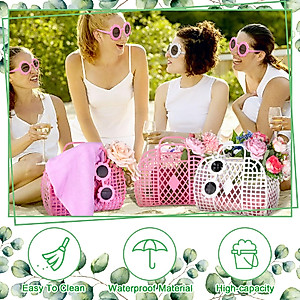 FIONUPI 24 Pcs Jelly Bags with Sunglasses for Women Wedding Jelly Purse Beach Bags Plastic Jelly Basket Flower Glasses for Bridal Wedding Party Gift