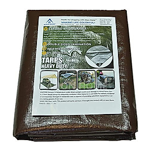 Alion Home Heavy Duty 12 Mil Poly Tarps Waterproof Covers for Tarpaulin Canopy, Camping, Carport, Boat, Furniture, Floors, RV, Pool or Roof Repair Items (10x10 ft, Brown)