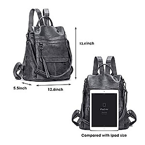 Alovhad Backpack Purse for Women Fashion PU Leather Anti-Theft Shoulder Bag Designer Tassel Rucksack Ladies Tote Handbag (Grey)