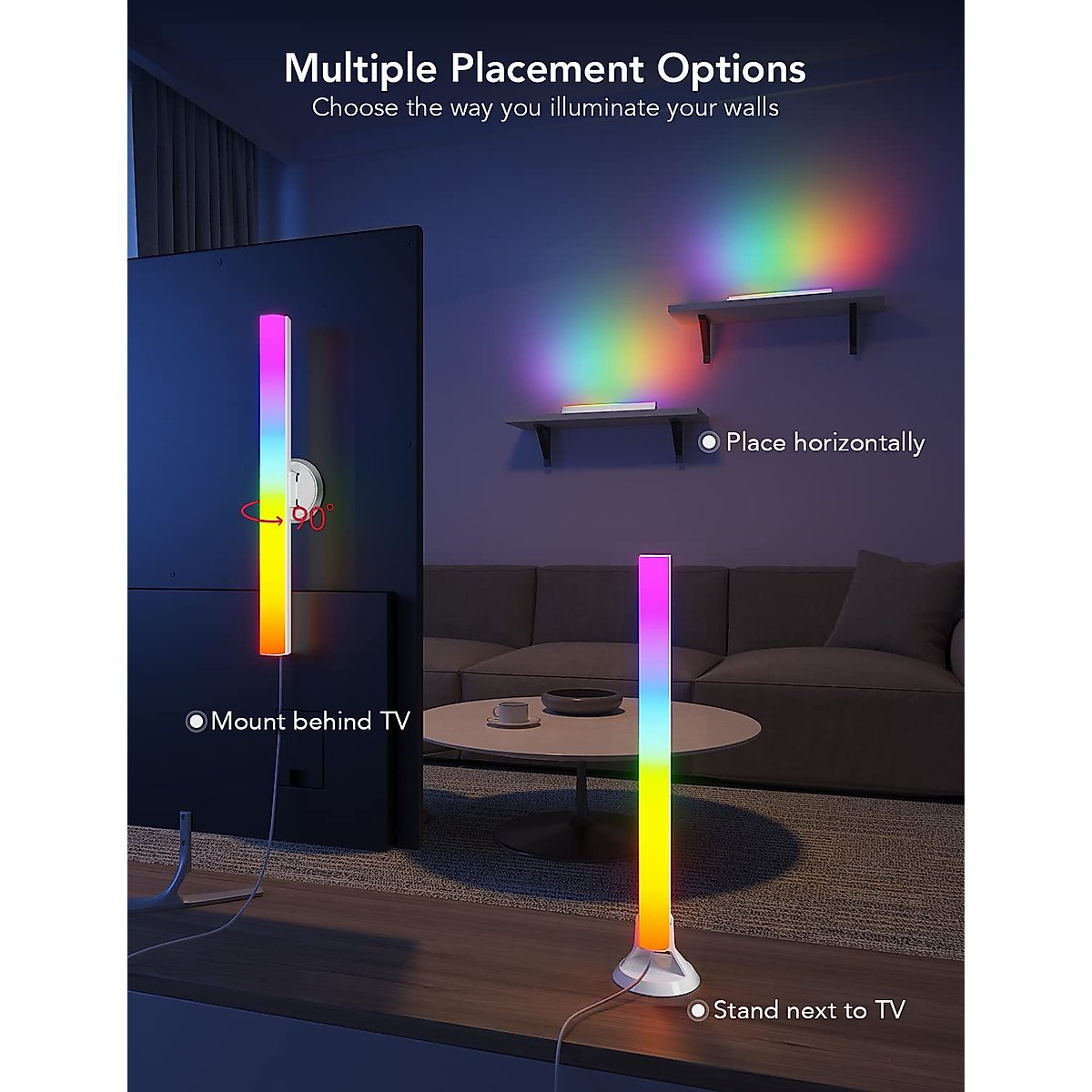 Govee RGBIC Light Bars, 15 Inches WiFi TV Backlight with Double Light Beads, Smart Light Bars with Multiple Placement Options Suitable for 45-70 inch TVs, Work with Alexa and Google Assistant, White
