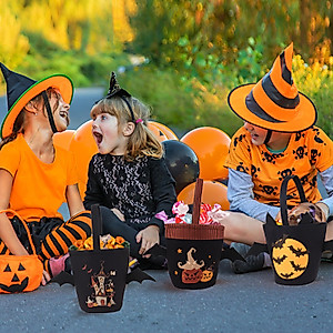 IDEA FAMILY Halloween Candy Trick or Treat Goodie Bags Kids Bat Bucket Basket with Handle Large Reusable Multipurpose Canvas Tote Bag Halloween Gifts Party Favors Supplies for Kids,Black