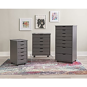 Linon Home Decor Products Corinne Six Drawer Storage, Grey Rolling Cart