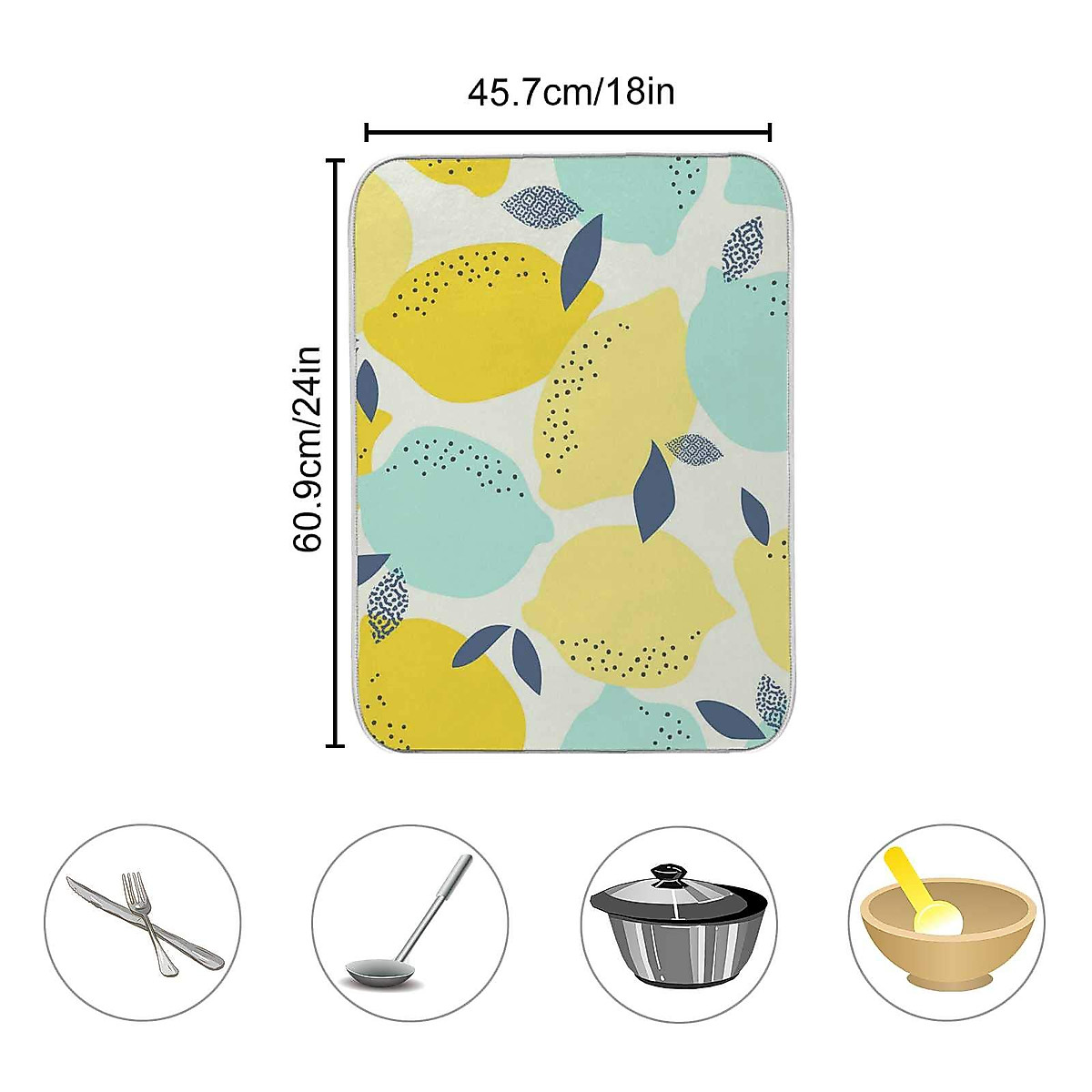 Microfiber Drying Pad for Kitchen Dining Table,16x18 Inch Non Slip Dish Drying Mat Citrus Lemon Fruits Kitchen Mats