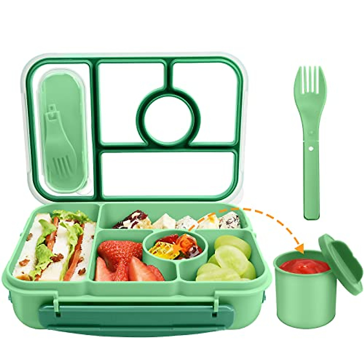 Dagugu Lunch Box Kids,Bento Box Adult Lunch Box,Lunch Box Containers for Adults/Kids/Toddler,5 Compartments Bento Lunch Box with Leakproof Sauce Vontainers,Microwave/Dishwasher/BPA Free(Green)
