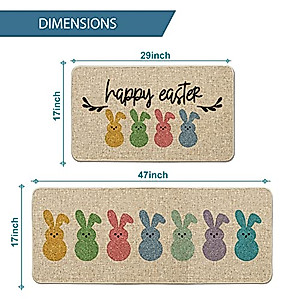 Artoid Mode Happy Easter Rabbits Decorative Kitchen Mats Set of 2, Home Seasonal Spring Easter Holiday Holiday Party Low-Profile Floor Mat - 17x29 and 17x47 Inch