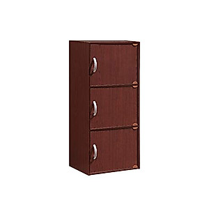 HODEDAH 3 Door Bookcase Cabinet, Mahogany