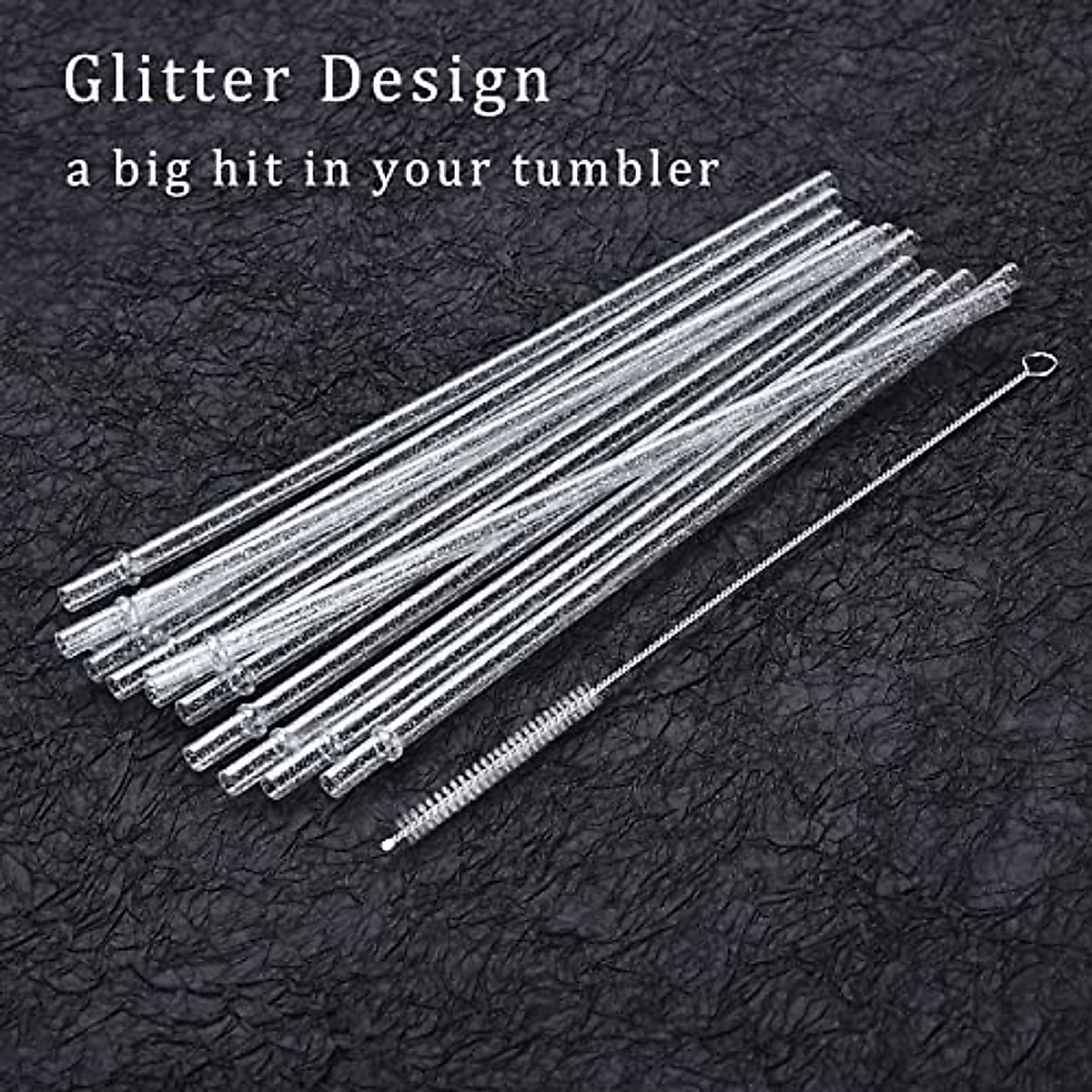 ALINK 12 Reusable Black Straws + 12 Clear Glitter Straws