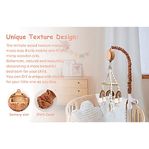 Crib Mobile Arm with Music Box - Imitation Wood - 23 Inch Mobile Arm for Crib - Crib Mobile Motor Battery Operated - Volume Control - 35 Lullabies - Crib Toys Attachments - Holder for DIY Clamp Mobile