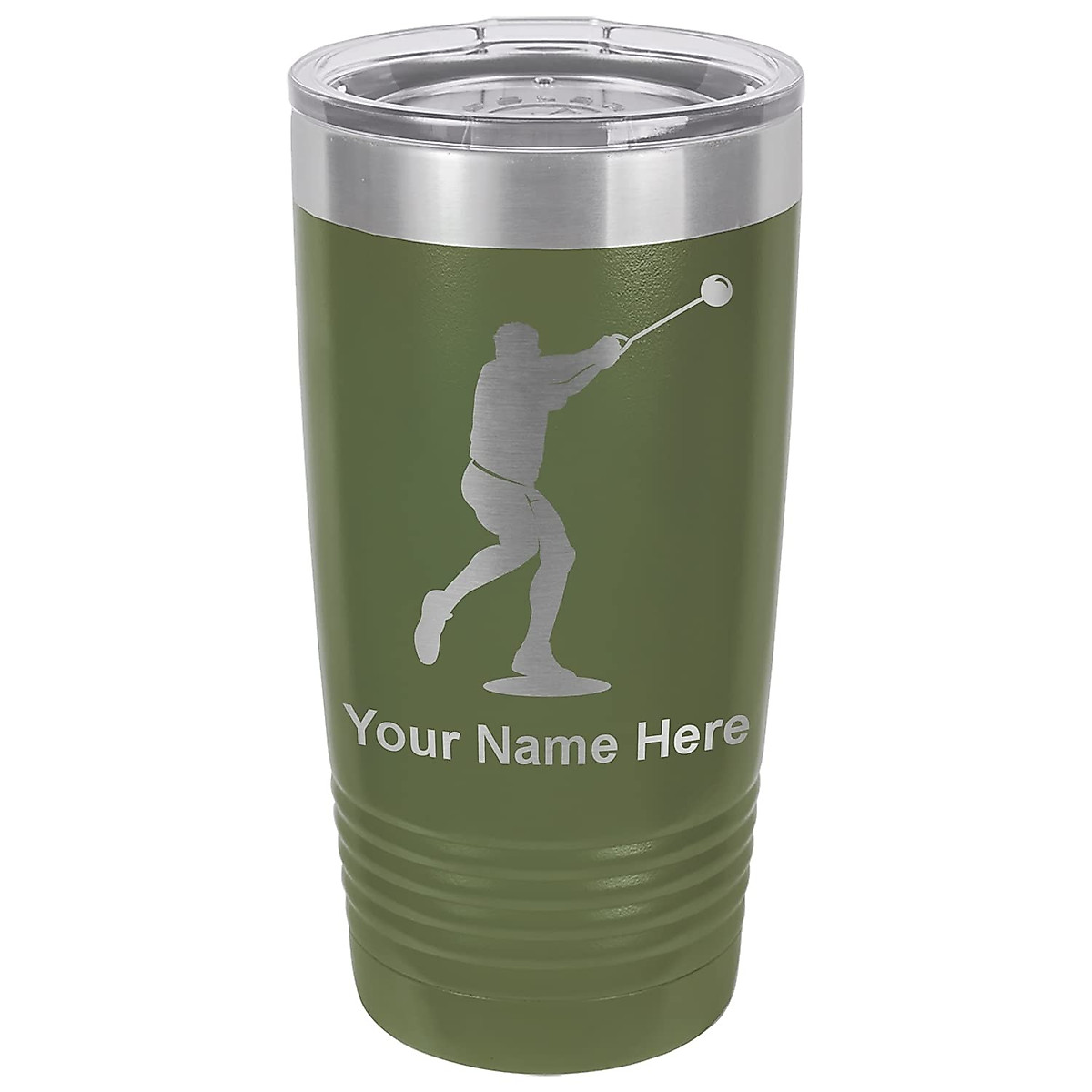 LaserGram 20oz Vacuum Insulated Tumbler Mug, Hammer Throw, Personalized Engraving Included (Camo Green)