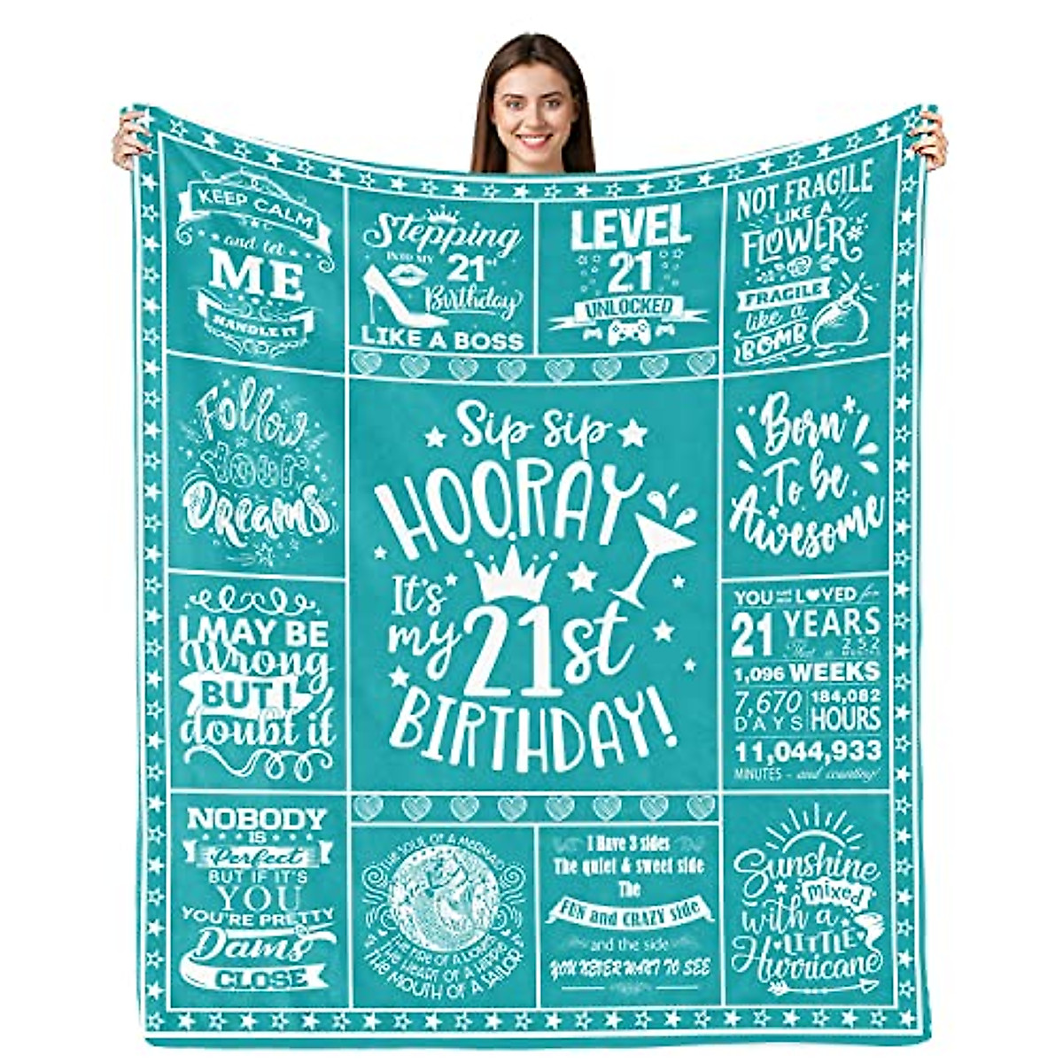 21st Birthday Gifts for Her, 21st Birthday Gift Ideas Blanket 50"x60", Gifts for 21 Year Old Female, 21 Year Old Girl Gift Ideas, Best Birthday Gifts for 21 Year Old Women, 21st Birthday Decorations