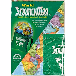 Waypoint Geographic World ScrunchMap, Portable, Easy-to-Store Map of the World, Water and Tear-Resistant Map, Eco-Conscious Unique Gifts, Storage Bag Included, 24" H x 36" W