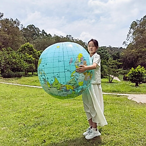 Keesoon-36 Inch Giant Geographic Globe, Inflatable Globe, PVC Educational Game World Map Globe, Diameter 90cm