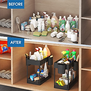 TYNIOPO Under Sink Organizers and Storage, 2-Tier Under Bathroom Cabinet Storage with Sliding Basket, Multi-purpose Storage Rack for Bathroom Kitchen Countertop Cabinet