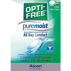 Opti-Free Puremoist Multi-Purpose Disinfecting Solution with Lens Case, (Packaging may vary), 2 Fl Oz (Pack of 1)