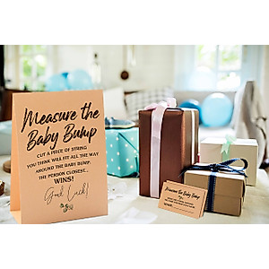 1 Measure the Baby Bump Kraft Sign & 50 Guessing Cards Set, Gender Neutral Baby Shower, Baby Showers Decorations, Baby Shower Games/081KF