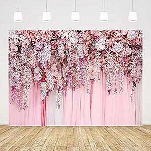 ABLIN 8x6ft Floral Backdrop Girl Pink Rose Flower Wall Decor Romantic Bridal Shower Wedding Anniversary Photo Background Floral Party Decorations Dessert Cake Table Banner Props