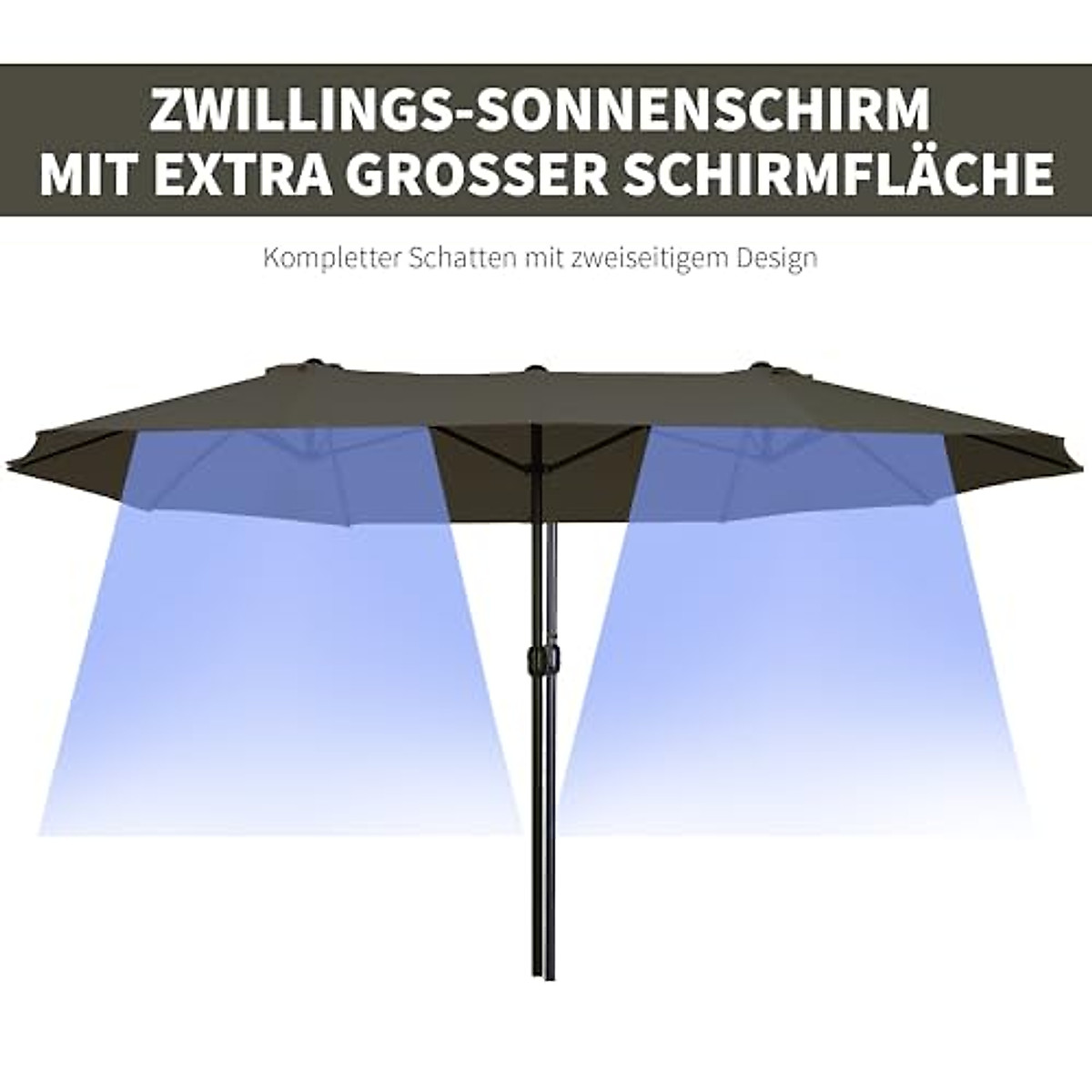 Outsunny Extra Large 15ft Patio Umbrella, Double-Sided Outdoor Umbrella with Crank Handle and Air Vents for Backyard, Deck, Pool, Market, Gray