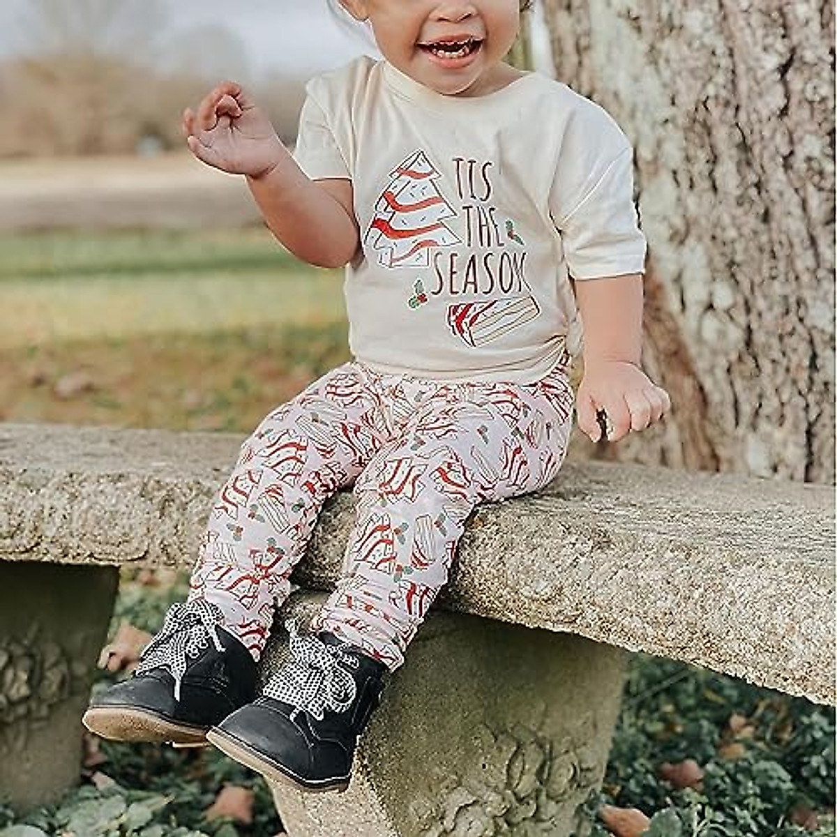 Infant Toddler Baby Boy Girl Christmas Outfit Tis The Season Sweatshirt Top Christmas Tree Cake Pants Set My 1st Xmas Clothes (Beige, 18-24 Months)