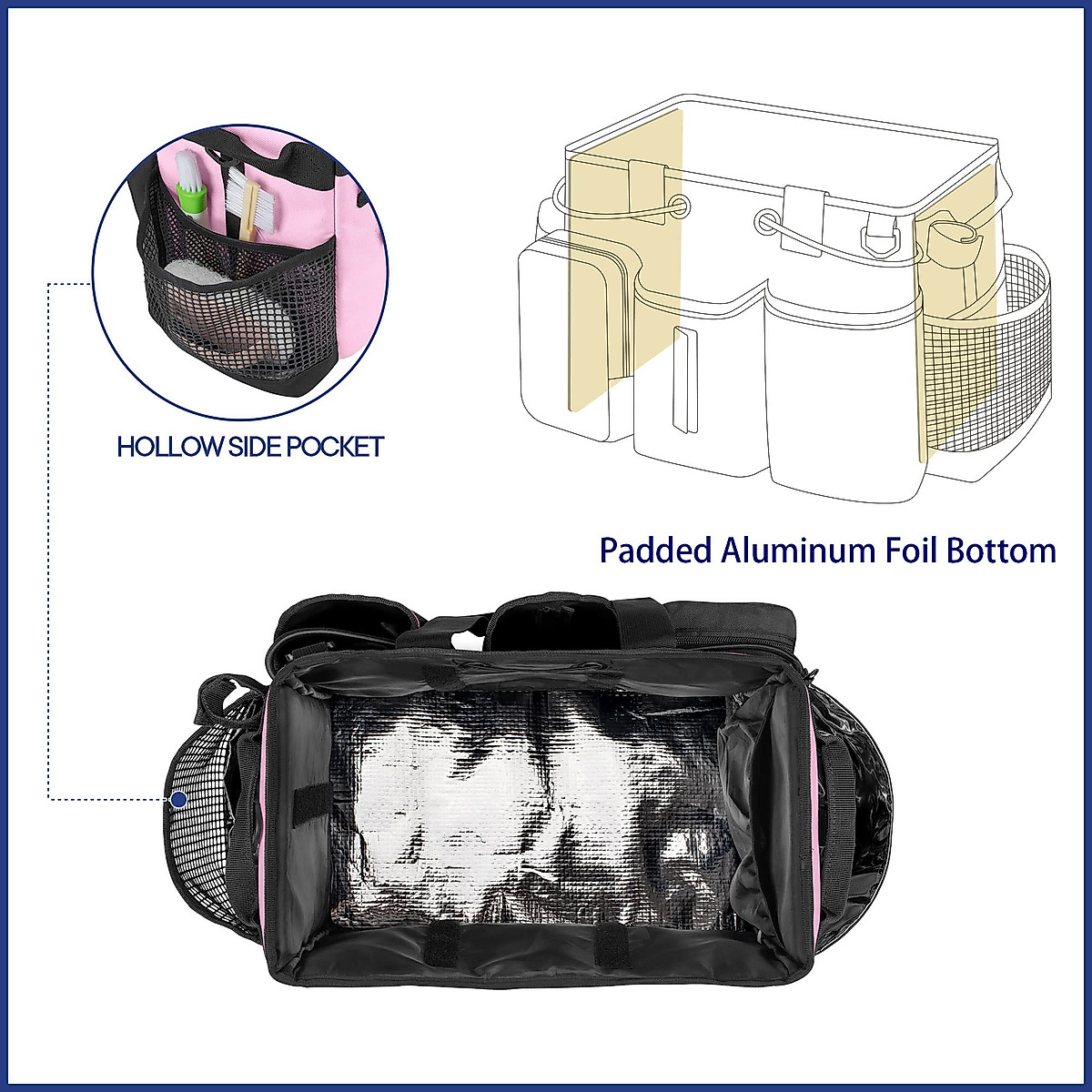 LoDrid Large Professional Cleaning Caddy with Detachable Divider, Supply Organizer with Handle and Shoulder Strap, Cleaning Bags for Housekeepers & Cleaners, Pink