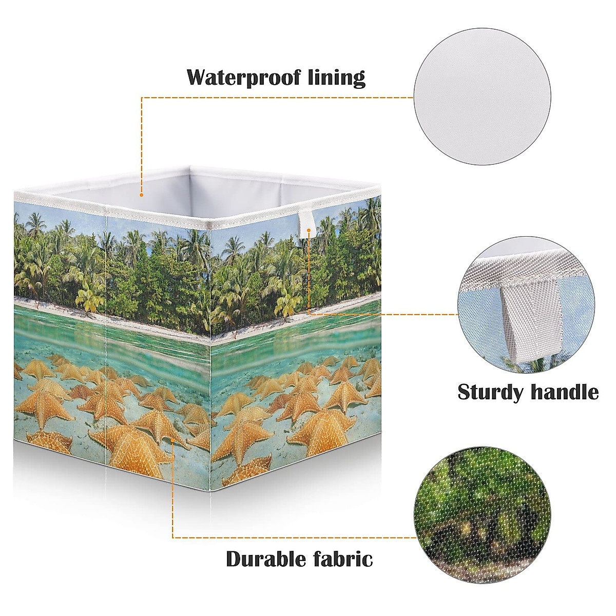 Kigai Storage Basket Tropical Palm Trees & Starfishes Foldable Storage Bin 11 X 11 X 11 Inches Cube Storage Baskets Box for Shelves Closet Laundry Nursery Bedroom Home Decor