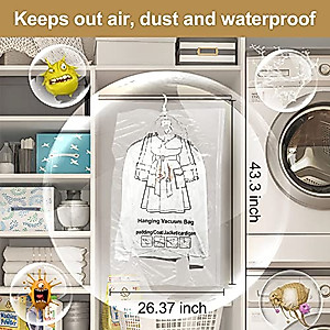 5PCS Large Hanging Vacuum Storage Bags, Reusable Space Saver Vacuum Seal Storage Bags for Clothing with Hand Pumps, Hanging Sealer Bags for Coats, Suits, Jackets and Quilts (27"×44")