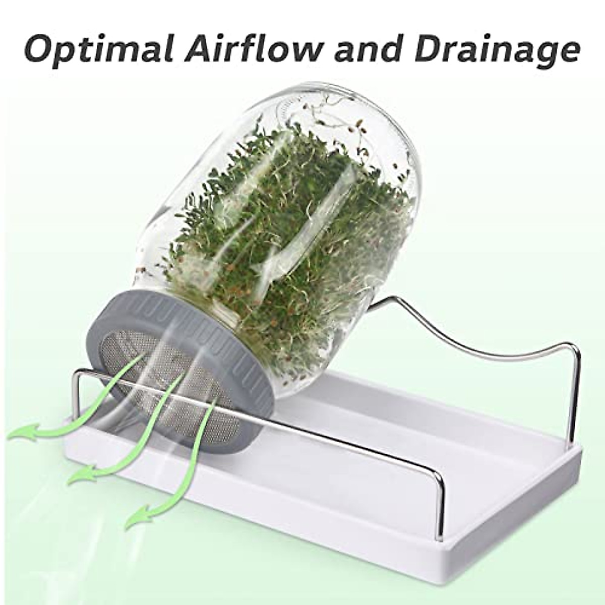 Complete Sprouting Jar Kit| 2 Wide Mouth Mason Jars, 316 Screen Sprout Lids, Blackout Sleeves, Tray, Stand| Sprouter Set for Growing Broccoli, Alfalfa and More-Seeds not Included