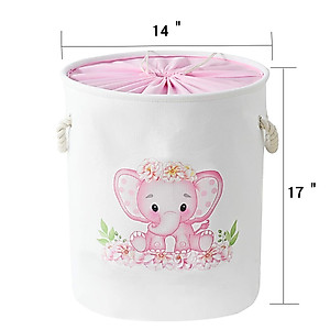 INough Baby Basket Pink Hamper Large Kids Hamper Baby Laundry Hamper for Nursery Girl, Girls Laundry Basket for Kids, Baby Dirty Clothes Basket Collapsible Kids Clothes Hamper for Laundry Kidsroom