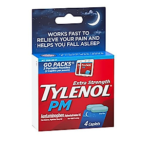 Tylenol PM Extra Strength Nighttime Pain Reliever Sleep Aid Caplets, 500 mg Acetaminophen, 25 mg Diphenhydramine HCl, Relief for Nighttime Aches & Pains, Travel Size, 2 Packs of 2 Caplets