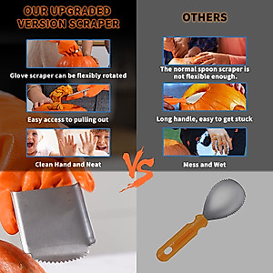 LASGU 2 Pcs Pumpkin Carving Scraper Glove Kit,Ergonomically Designed Pumpkin Carving Tool with 2 Pumpkin Scrapers Gloves & Pumpkin Knife for Halloween