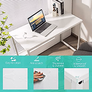 Tangkula White Computer Desk, Study Writing Desk W/Heavy Duty Steel Frame, Modern Simple Style Laptop Table for Home Office, Easy Assembly
