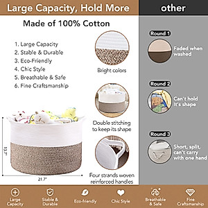XXXL Blanket Basket Large Blanket Storage Living Room 21.7" x 21.7" x 13.8" Basket for Storing Blankets and Toys + Small Basket for Toys, Keys| Basket for Blankets Brown and White