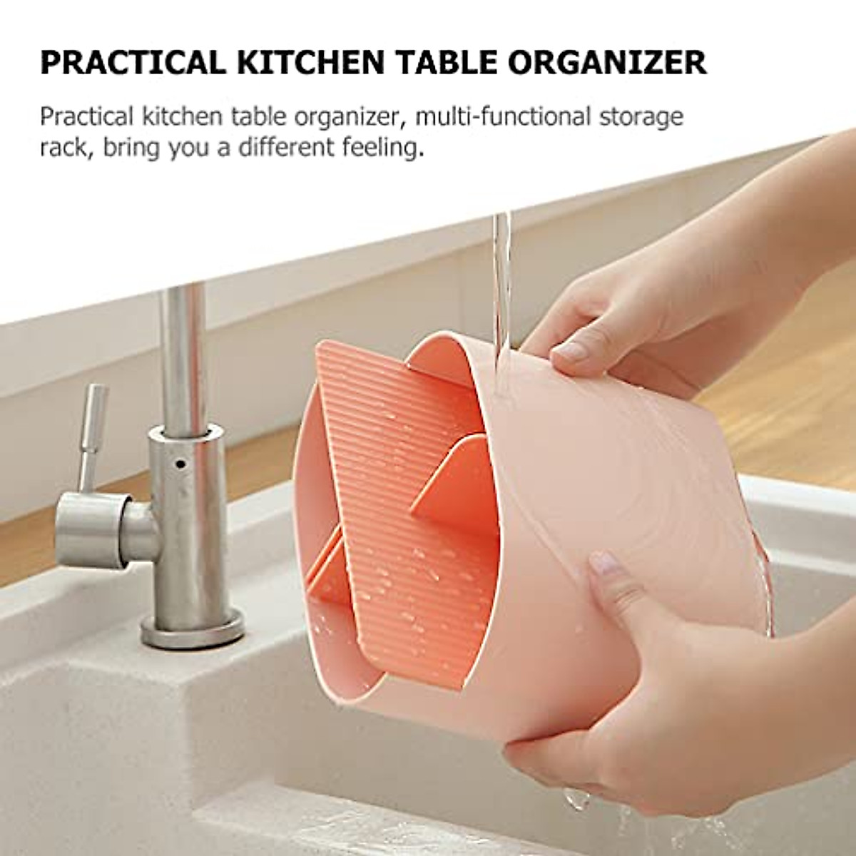 Luxshiny Kitchen Utensil Holder 4 Compartments Kitchen Countertop Organizer Cooking Utensil Caddy with Drainage Hole for Countertop Pink