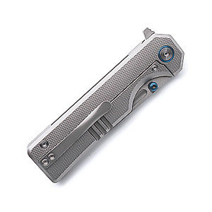 Ameight Knives Glear II Flipper Folding Knife 3.45" M390 Hand Hollow Ground Rubbed Satin Blade Sandblasting Titanium Handle Camping Hiking Pocket Knife AM8-007GYII