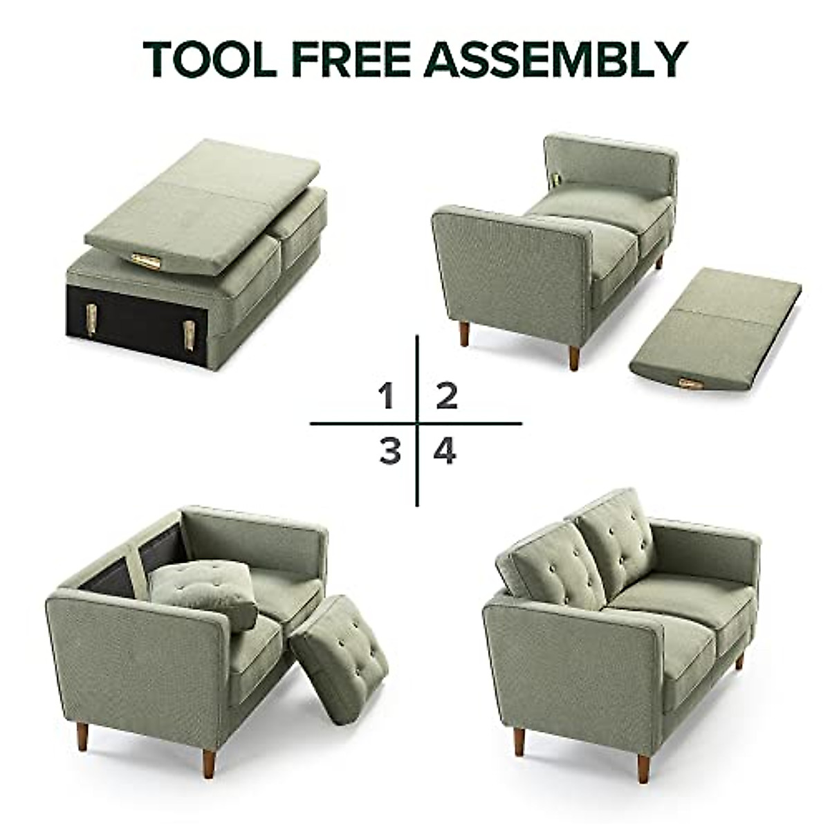 ZINUS Lauren Loveseat / Button Tufted Cushions / Easy, Tool-Free Assembly, Pear Green