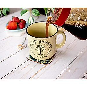 The Lord of the Rings Gondor Elven Script Ceramic Camper Mug | BPA-Free Travel Coffee Cup For Espresso, Caffeine, Cocoa | Home & Kitchen Essentials, Hobbit Gifts and Collectibles | Holds 20 Ounces