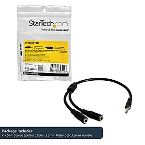 StarTech.com 3.5mm Audio Extension Cable - Slim Audio Splitter Y Cable and Headphone Extender - Male to 2x Female AUX Cable (MUY1MFFS)